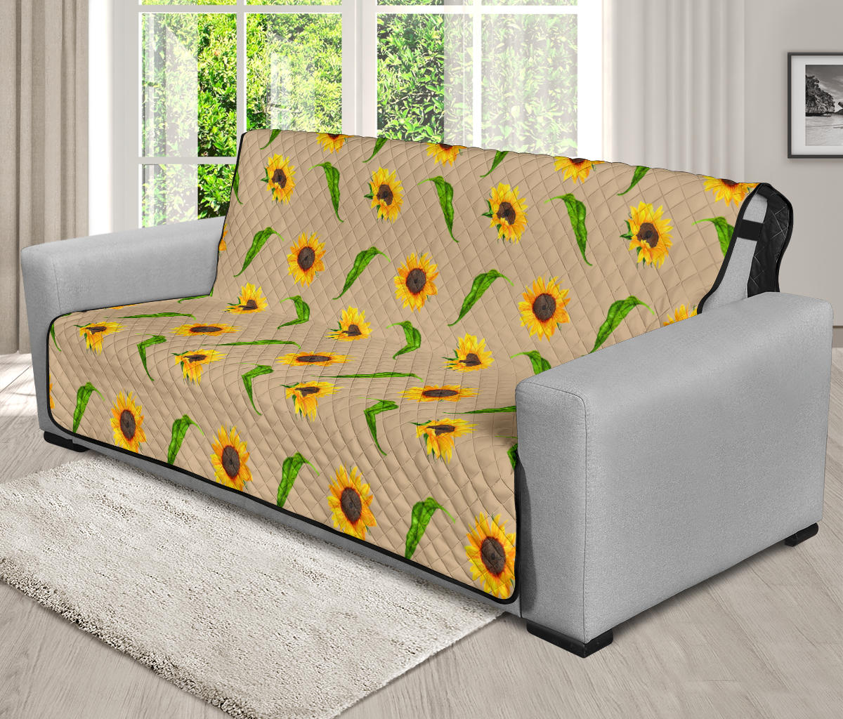 Tan With Rustic Sunflower Pattern 70" Futon Sofa Protector Farmhouse H ...